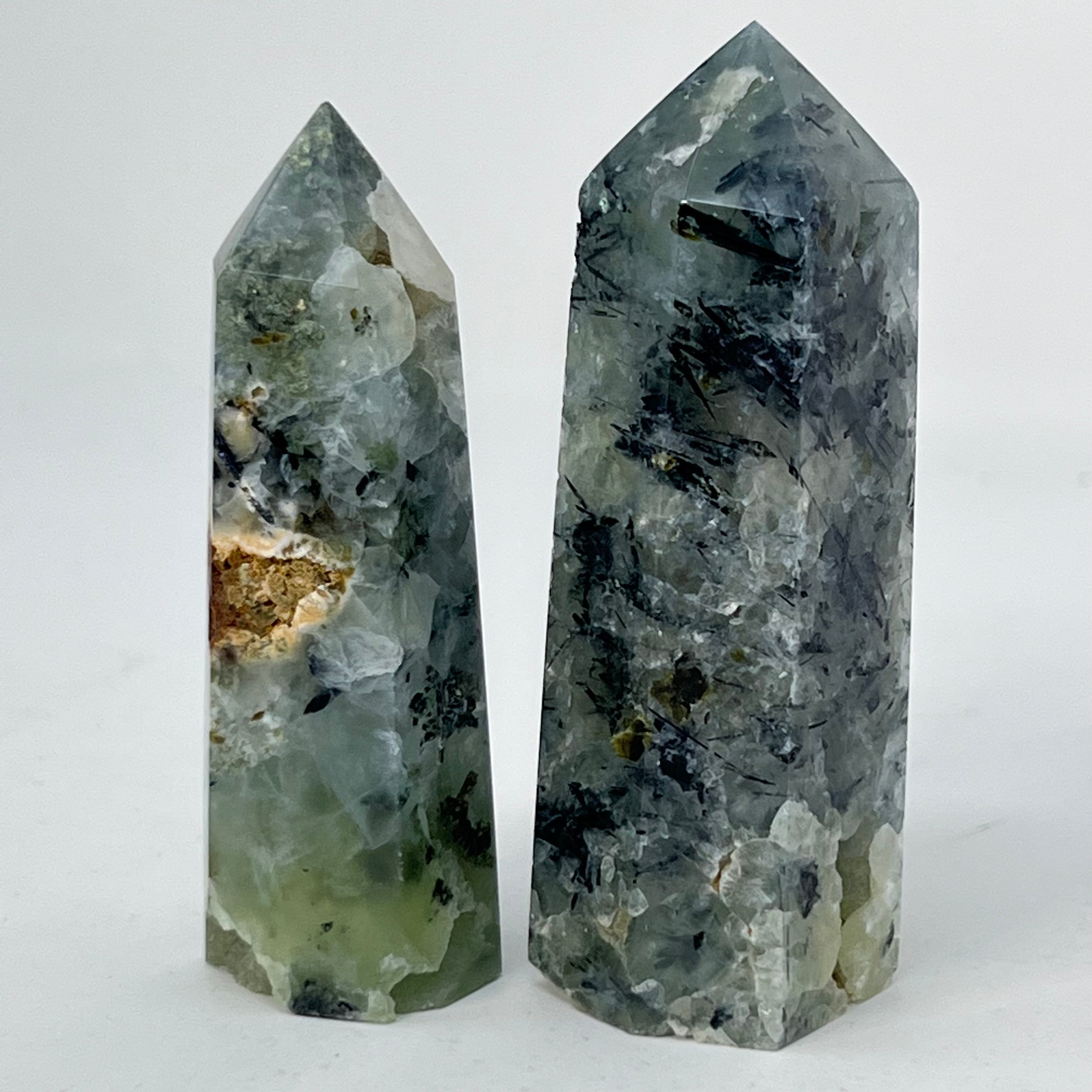 Prehnite (with Tourmaline) - Tower – Green Spirit Rising